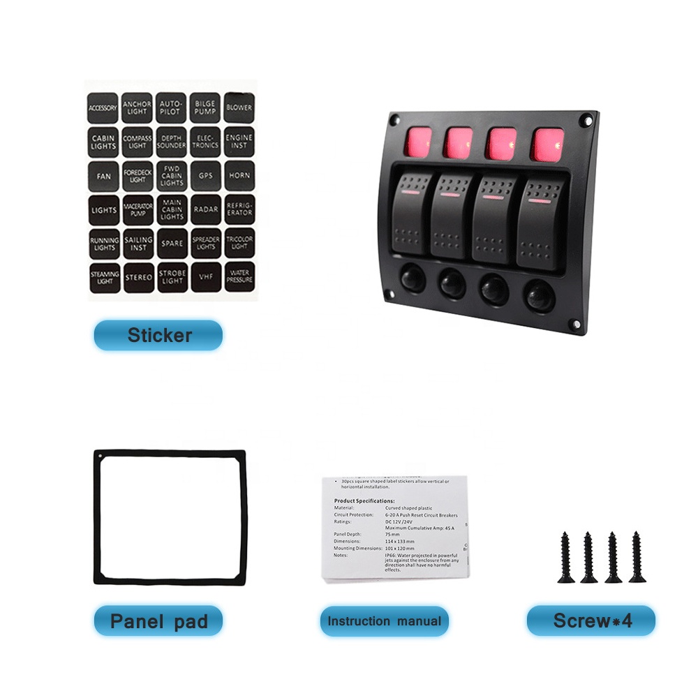 Wholesale 4 Gang 12V Rocker Switch Panel with Push Button Reset Circuit ...