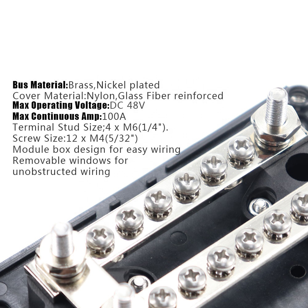 100A 12-Way Screw Dual Row Marine Busbar Box Black - Buy 100A Busbar ...