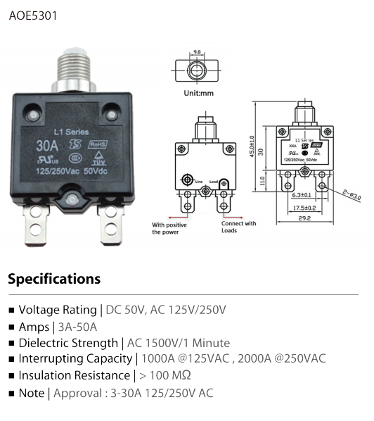 5A-30A Overload Current Protector Push Button Reset - Buy Overload ...