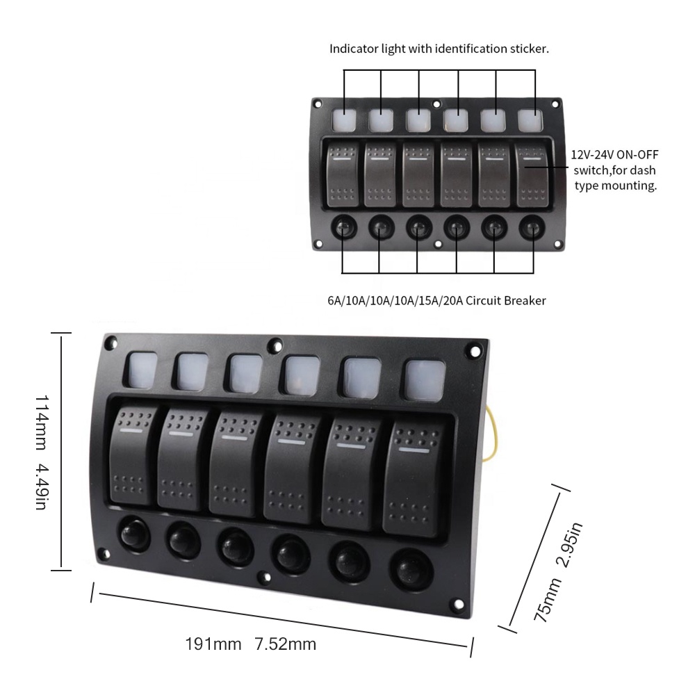 6 Gang Rocker Switch Panel with Overload Protector - Buy 6 Gang Rocker ...
