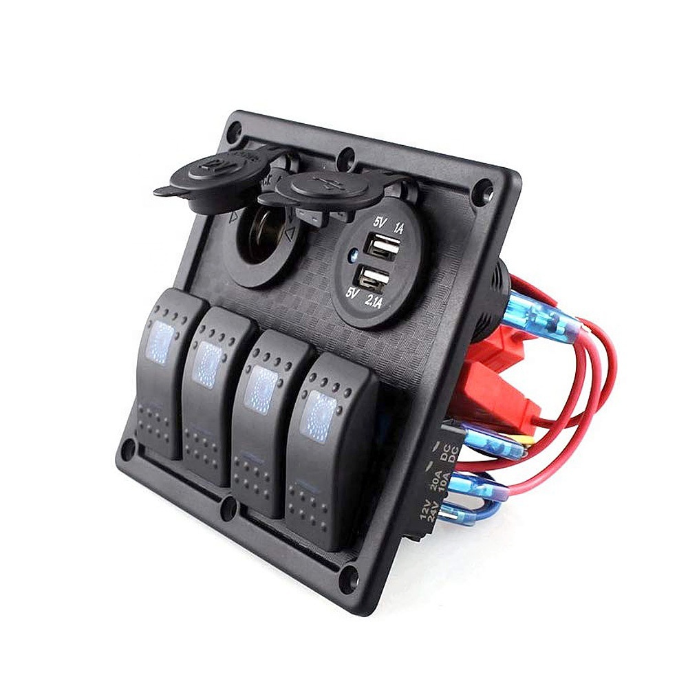 4 Gang 2 Hole USB Charger Power Outlet Combine Blue/Red Led Rocker ...